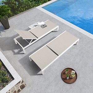 Ulaxfurniture Outdoor Lounge Chair, Aluminum Chaise Chair, Adjustable Lounger Recliner with Wheels and Padded Quick Dry Foam for Patio (2 x Chair, Beige)