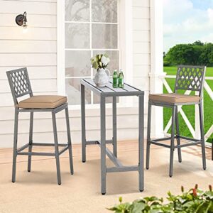 ONLYCTR Metal Dining Bar Stools, Outdoor Bar Height Stool, Indoor Outdoor Stools with High Back & Cushions, Hammered Gray Finish, 29" Barstools for Patio, Bistro