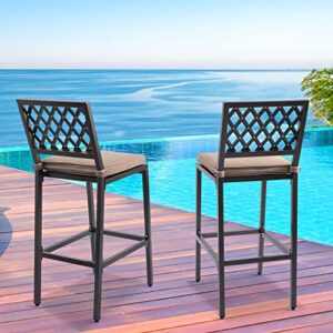 ONLYCTR Metal Dining Bar Stools, Outdoor Bar Height Stool, Indoor Outdoor Stools with High Back & Cushions, Hammered Gray Finish, 29" Barstools for Patio, Bistro