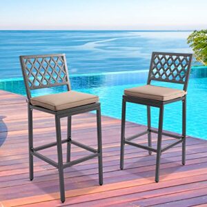 ONLYCTR Metal Dining Bar Stools, Outdoor Bar Height Stool, Indoor Outdoor Stools with High Back & Cushions, Hammered Gray Finish, 29" Barstools for Patio, Bistro