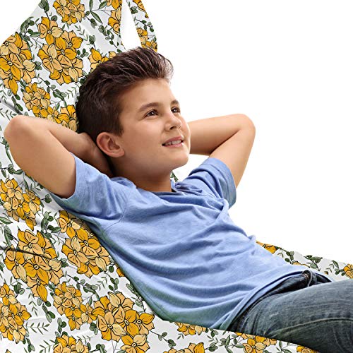 Ambesonne Floral Lounger Chair Bag, Computer Graphics Arrangements Flowers and Leaves on Plain Background, High Capacity Storage with Handle Container, Lounger Size, Pale Orange and White