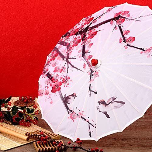 4Pcs Oiled Paper Umbrella Chinese Classical Plum Blossom Paper Umbrella Parasol Art Dance Japanese Umbrella for Wedding Decor (22 x 15 inches)