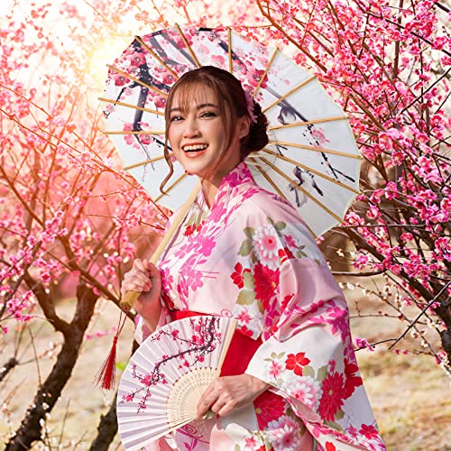 4Pcs Oiled Paper Umbrella Chinese Classical Plum Blossom Paper Umbrella Parasol Art Dance Japanese Umbrella for Wedding Decor (22 x 15 inches)