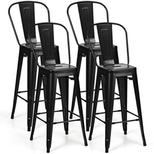 liviza 30″ high back metal bar stools set of 4, modern industrial kitchen dining bar chairs, indoor outdoor bar stools with back, stackable counter height stools for kitchen, dining room, bistro