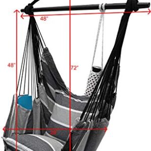 Project One Hanging Rope Hammock Chair, Hanging Rope Swing Seat with 2 Pillows, Carrying Bag, and Hardware Kit Perfect for Outdoor/Indoor Yard Deck Patio and Garden, 300 Pound Capacity (Grey Stripe)