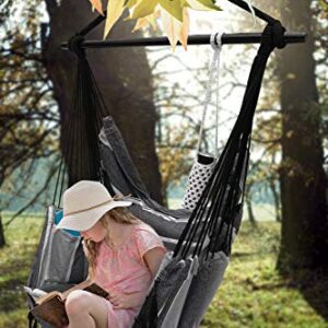 Project One Hanging Rope Hammock Chair, Hanging Rope Swing Seat with 2 Pillows, Carrying Bag, and Hardware Kit Perfect for Outdoor/Indoor Yard Deck Patio and Garden, 300 Pound Capacity (Grey Stripe)