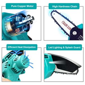 Mini ChainSaw Cordless with 2 Battery - 4 Inch Mini Handheld Chain Saw with Replacement Chain, Small Battery Powered Electric Portable Chain Saw for Branch Wood Cutting and Garden Tree Trimming