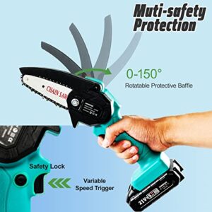 Mini ChainSaw Cordless with 2 Battery - 4 Inch Mini Handheld Chain Saw with Replacement Chain, Small Battery Powered Electric Portable Chain Saw for Branch Wood Cutting and Garden Tree Trimming