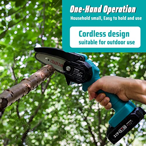 Mini ChainSaw Cordless with 2 Battery - 4 Inch Mini Handheld Chain Saw with Replacement Chain, Small Battery Powered Electric Portable Chain Saw for Branch Wood Cutting and Garden Tree Trimming