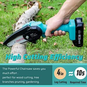 Mini ChainSaw Cordless with 2 Battery - 4 Inch Mini Handheld Chain Saw with Replacement Chain, Small Battery Powered Electric Portable Chain Saw for Branch Wood Cutting and Garden Tree Trimming