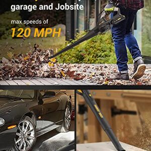 Cordless Leaf Blower with 2 X 20V Battery and Charger, Rock&Rocker Electric Leaf Blower 120MPH/170CFM 6 Adjustable Speeds and 2 Adjustable Tubes for Lawn Care/Yard/Jobsite/Patio