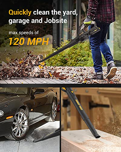 Cordless Leaf Blower with 2 X 20V Battery and Charger, Rock&Rocker Electric Leaf Blower 120MPH/170CFM 6 Adjustable Speeds and 2 Adjustable Tubes for Lawn Care/Yard/Jobsite/Patio