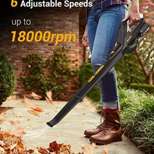 Cordless Leaf Blower with 2 X 20V Battery and Charger, Rock&Rocker Electric Leaf Blower 120MPH/170CFM 6 Adjustable Speeds and 2 Adjustable Tubes for Lawn Care/Yard/Jobsite/Patio