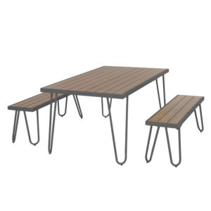 novogratz 88192cnoe poolside paulette outdoor table and bench set, charcoal