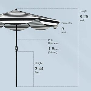 Tempera 9ft Auto Tilt Scalloped Patio Umbrellas Outdoor Table Umbrellas with Fade Resistant Canopy, 8 Sturdy Rids, Elegant Vintage Umbrellas for Lawn, Pool, Deck, Balcony