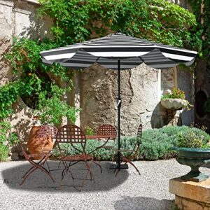 Tempera 9ft Auto Tilt Scalloped Patio Umbrellas Outdoor Table Umbrellas with Fade Resistant Canopy, 8 Sturdy Rids, Elegant Vintage Umbrellas for Lawn, Pool, Deck, Balcony