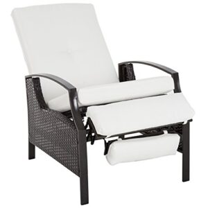 outsunny rattan adjustable recliner chair with hand-woven all-weather wicker for patio, outdoor, garden, poolside, white