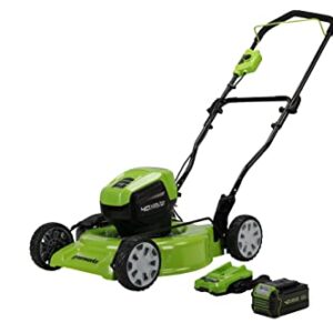 Greenworks 40V 19" Brushless (2-In-1) Lawn Mower, 4Ah USB (Power Bank) Battery and Charger Included MO40L414