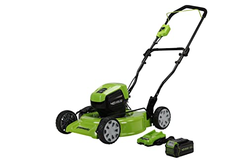 Greenworks 40V 19" Brushless (2-In-1) Lawn Mower, 4Ah USB (Power Bank) Battery and Charger Included MO40L414