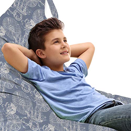 Ambesonne Nautical Lounger Chair Bag, Sail Boats Anchor Pirate Ship Wind Rose Adventure in The Ocean Retro Design, High Capacity Storage with Handle Container, Lounger Size, Ivory Blue Grey