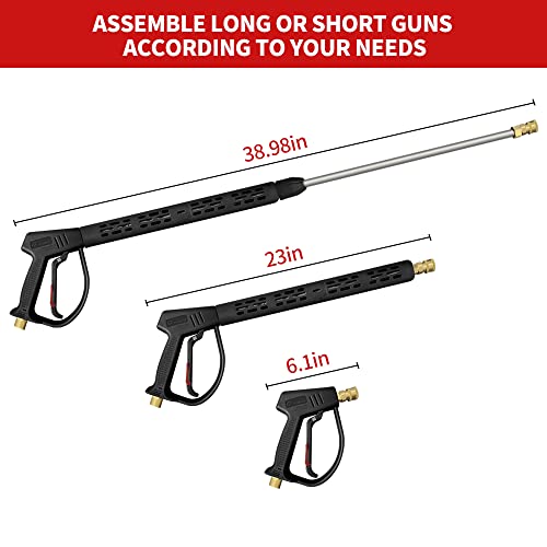 XUNCHI Pressure Washer Gun with Replacement Extension Wand, 5 Nozzle Tips Power Washer Gun with 3/8 Quick Connector 40 Inch, 4000 PSI