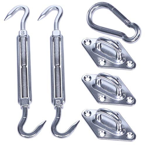 Cool Area 8 Inch Stainless Steel Hardware Kit for Triangle Sun Shade Sail Installation, Turnbuckle x2 Pad Eye x3 Snap Hook x1