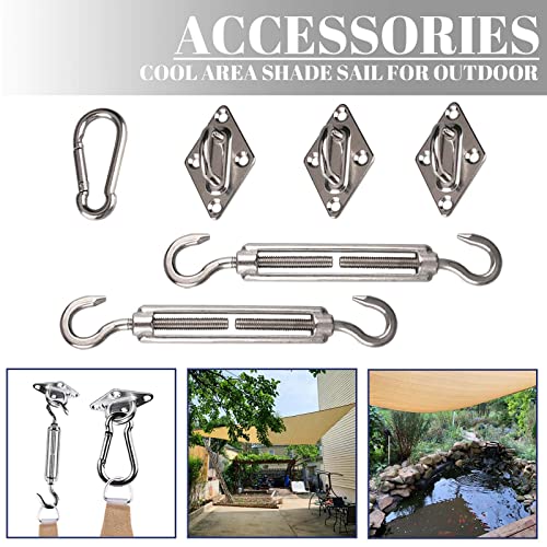 Cool Area 8 Inch Stainless Steel Hardware Kit for Triangle Sun Shade Sail Installation, Turnbuckle x2 Pad Eye x3 Snap Hook x1