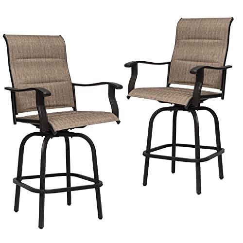 2 PC Swivel Bar Outdoor Stools Bar, Height Swivel Patio Chairs, All-Weather Patio Furniture Tall Chair Terrace Bar with 360-degree Rotating Padded Sling Fabric(2PC)