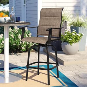 2 PC Swivel Bar Outdoor Stools Bar, Height Swivel Patio Chairs, All-Weather Patio Furniture Tall Chair Terrace Bar with 360-degree Rotating Padded Sling Fabric(2PC)