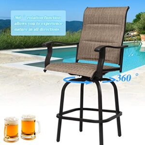 2 PC Swivel Bar Outdoor Stools Bar, Height Swivel Patio Chairs, All-Weather Patio Furniture Tall Chair Terrace Bar with 360-degree Rotating Padded Sling Fabric(2PC)