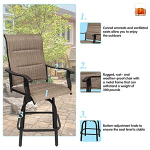 2 PC Swivel Bar Outdoor Stools Bar, Height Swivel Patio Chairs, All-Weather Patio Furniture Tall Chair Terrace Bar with 360-degree Rotating Padded Sling Fabric(2PC)