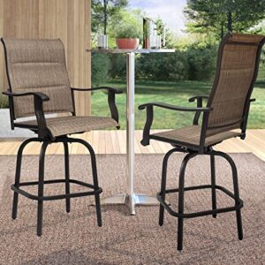 2 PC Swivel Bar Outdoor Stools Bar, Height Swivel Patio Chairs, All-Weather Patio Furniture Tall Chair Terrace Bar with 360-degree Rotating Padded Sling Fabric(2PC)