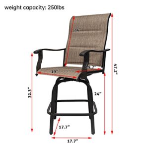 2 PC Swivel Bar Outdoor Stools Bar, Height Swivel Patio Chairs, All-Weather Patio Furniture Tall Chair Terrace Bar with 360-degree Rotating Padded Sling Fabric(2PC)