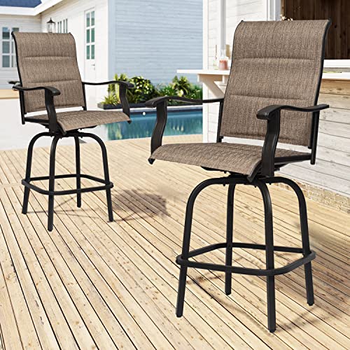 2 PC Swivel Bar Outdoor Stools Bar, Height Swivel Patio Chairs, All-Weather Patio Furniture Tall Chair Terrace Bar with 360-degree Rotating Padded Sling Fabric(2PC)