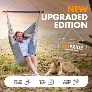 UNIPRIDE Hammock Chair Swing (Heavy Duty) Stylish for Indoor & Outdoor - Full Hanging Hardware & Pillows Included I Beautiful for Porch & Patio I Fun for Kids and Adults