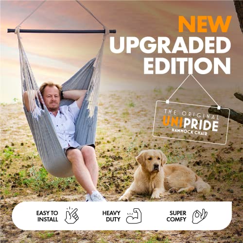 UNIPRIDE Hammock Chair Swing (Heavy Duty) Stylish for Indoor & Outdoor - Full Hanging Hardware & Pillows Included I Beautiful for Porch & Patio I Fun for Kids and Adults