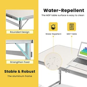 VIVOHOME 4 FT Aluminum Portable 3 Adjustable Height Folding Picnic Table with 4 Stools Set Lightweight for Camping BBQ Party Backyard Indoor Outdoor