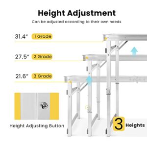 VIVOHOME 4 FT Aluminum Portable 3 Adjustable Height Folding Picnic Table with 4 Stools Set Lightweight for Camping BBQ Party Backyard Indoor Outdoor