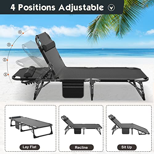 MOPHOTO Folding Lounge Chair 5-Position, Folding Cot, Portable Outdoor Folding Chaise Lounge Chair for Sun Tanning, Perfect for Pool Beach Patio Sunbathing