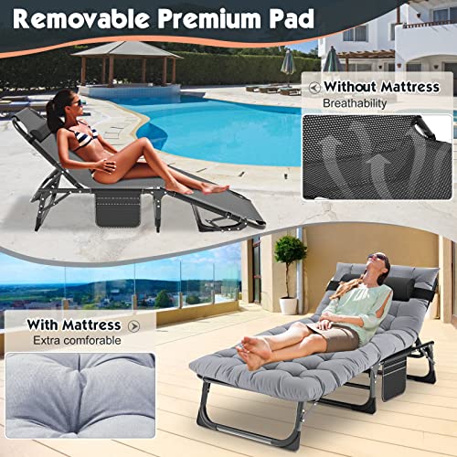 MOPHOTO Folding Lounge Chair 5-Position, Folding Cot, Portable Outdoor Folding Chaise Lounge Chair for Sun Tanning, Perfect for Pool Beach Patio Sunbathing