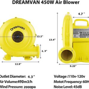 Air Blower for Inflatables- Inflatable Blower- 750 Watt, 1HP Bounce House Blower for Jumper, Bouncy Castle Yellow Electric Air Pump Fan Commercial Blower