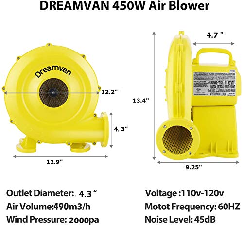 Air Blower for Inflatables- Inflatable Blower- 750 Watt, 1HP Bounce House Blower for Jumper, Bouncy Castle Yellow Electric Air Pump Fan Commercial Blower