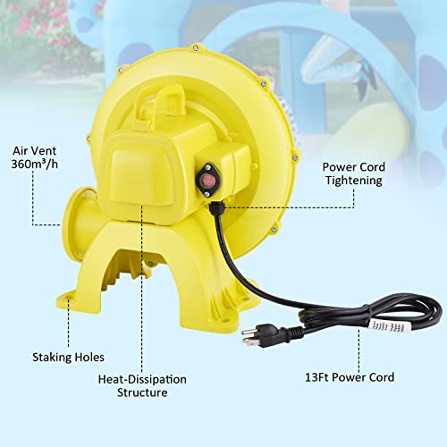 Air Blower for Inflatables- Inflatable Blower- 750 Watt, 1HP Bounce House Blower for Jumper, Bouncy Castle Yellow Electric Air Pump Fan Commercial Blower