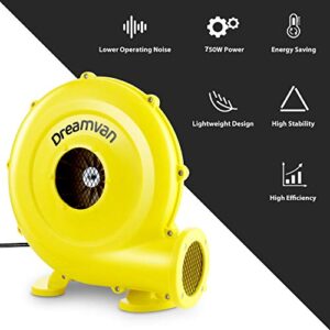 Air Blower for Inflatables- Inflatable Blower- 750 Watt, 1HP Bounce House Blower for Jumper, Bouncy Castle Yellow Electric Air Pump Fan Commercial Blower