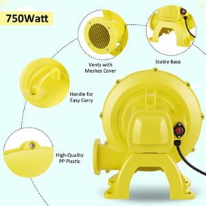 Air Blower for Inflatables- Inflatable Blower- 750 Watt, 1HP Bounce House Blower for Jumper, Bouncy Castle Yellow Electric Air Pump Fan Commercial Blower