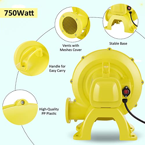 Air Blower for Inflatables- Inflatable Blower- 750 Watt, 1HP Bounce House Blower for Jumper, Bouncy Castle Yellow Electric Air Pump Fan Commercial Blower