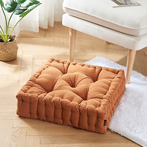 Getmo Resin Meditation Floor Pillow,Large Floor Cushion, Square Floor Pillows Seating for Adults,Chenille Thick Meditation Cushion for Yoga Living Room Balcony Outdoor Tatami,20x20 Inch,Orange