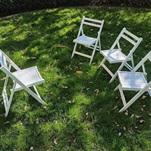 Set of 4 Folding Wood Chairs Slatted Wooden Slatted Seat for Indoor & Outdoor Dining Room Kitchen Balcony Wedding Occasion Events - White Wood