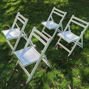 Set of 4 Folding Wood Chairs Slatted Wooden Slatted Seat for Indoor & Outdoor Dining Room Kitchen Balcony Wedding Occasion Events - White Wood