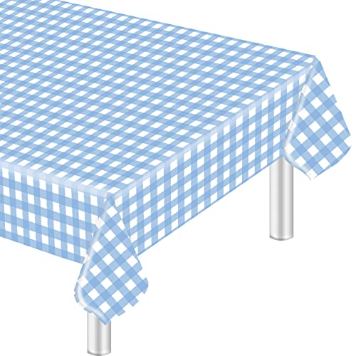 HEIPINIUYE 3 Pack Light Blue and White Checkered Tablecloth 54 ×108 Disposable Plastic Picnic Table Cover Rectangle Gingham Table Cloths for Indoor Outdoor Picnic Wedding Birthday Camping Camping